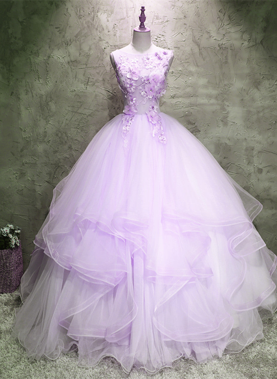 Lavender Tulle with Flowers Ball Gown Sweet 16 Dress – Haibob